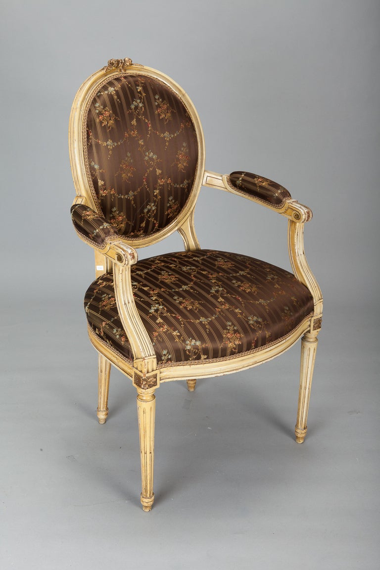 Pair Circa 1900s French Arm Chairs Upholstered in Silk Brocade For Sale ...