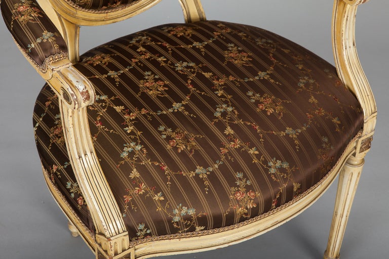 Pair Circa 1900s French Arm Chairs Upholstered in Silk Brocade For Sale ...