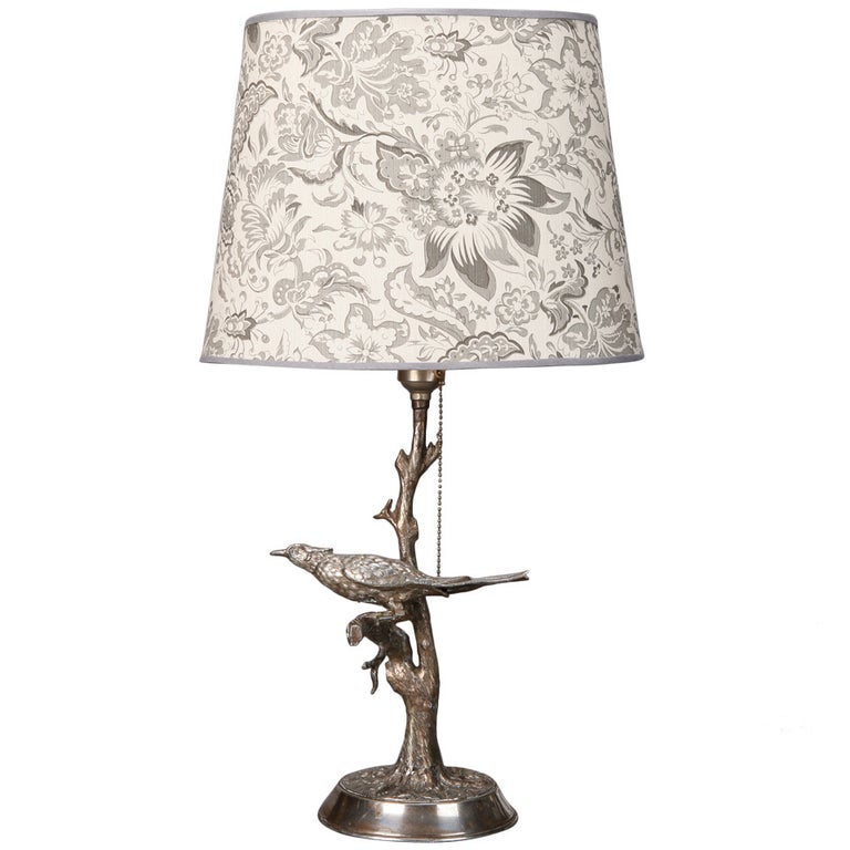 Silver Plate Table Lamp with Bird in Tree For Sale at 1stDibs