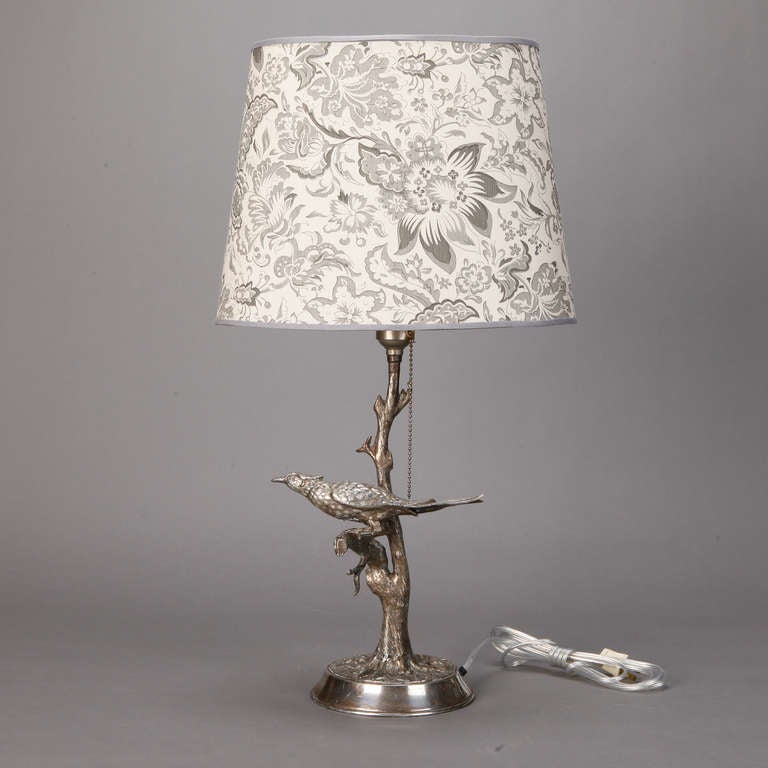 Silver Plate Table Lamp with Bird in Tree For Sale at 1stDibs