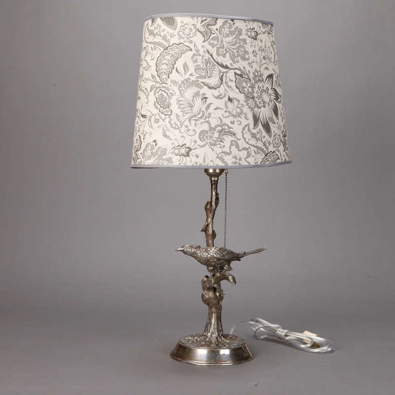 Silver Plate Table Lamp with Bird in Tree For Sale at 1stDibs