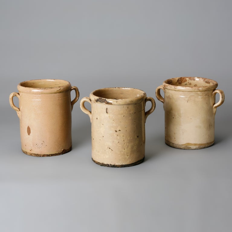 Large Italian Ceramic Cream Pots with Applied Handles For Sale at 1stDibs