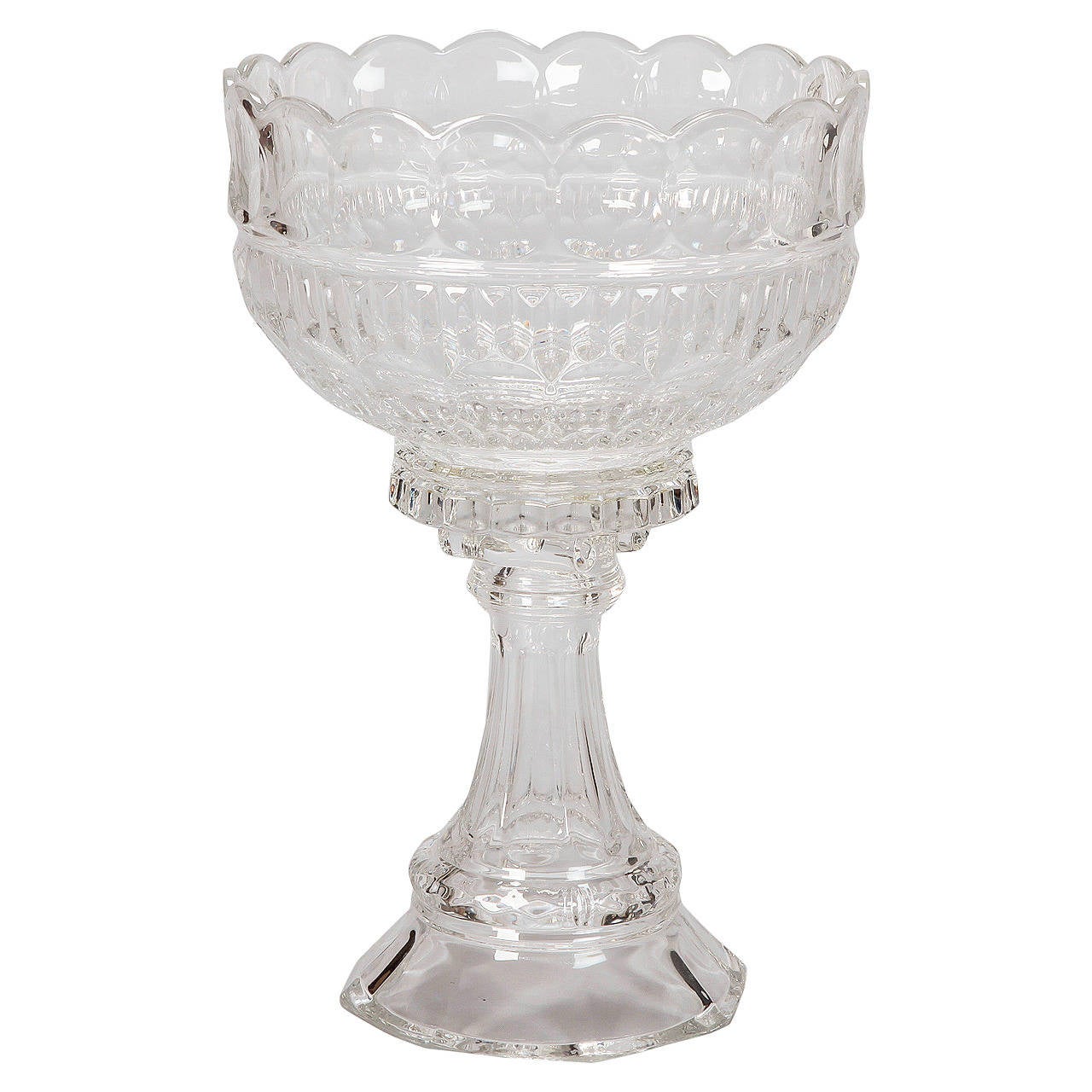 Large Hand Cut Crystal Centerpiece Bowl On Tall Base For Sale at 1stdibs