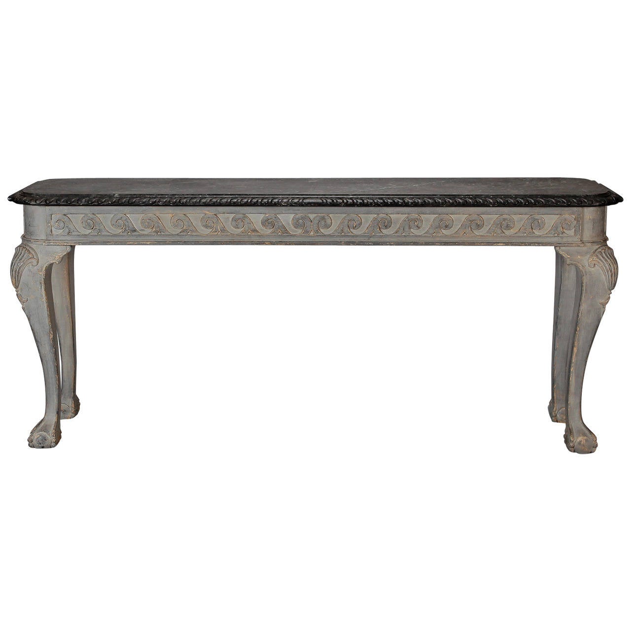 French Gray Wood Console with Painted Faux Marble Top at 1stDibs