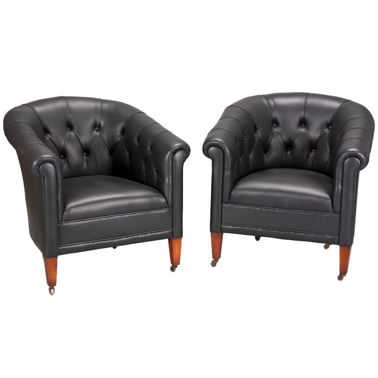 Pair Black Leather Button-Tufted Art Deco Chairs at 1stDibs