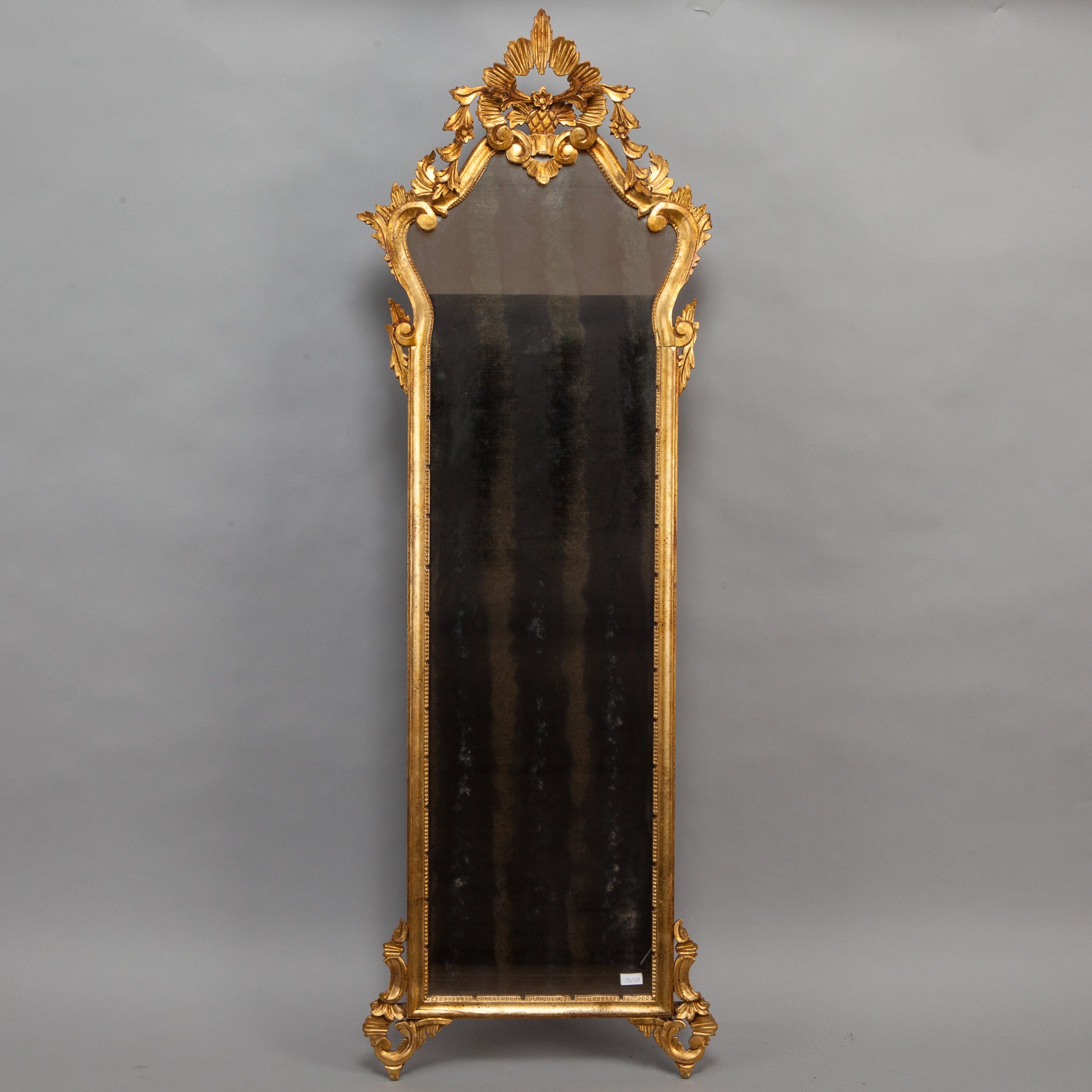Louis XVI Gilt Tall Narrow Mirror With Crown Top at 1stDibs