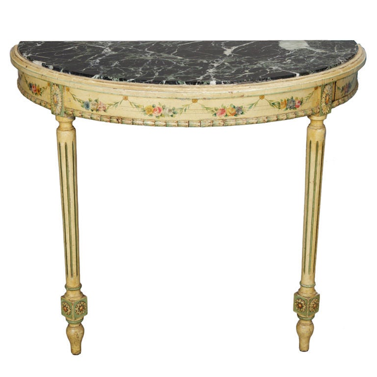Painted Demi-Lune Console with Marble Top at 1stDibs