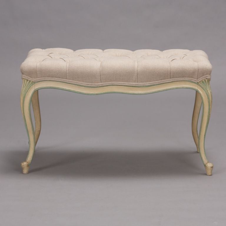 French Painted and Tufted Bench For Sale at 1stDibs