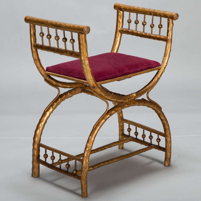Gilt Wood Egyptian Style Stool with Velvet Seat For Sale at 1stDibs