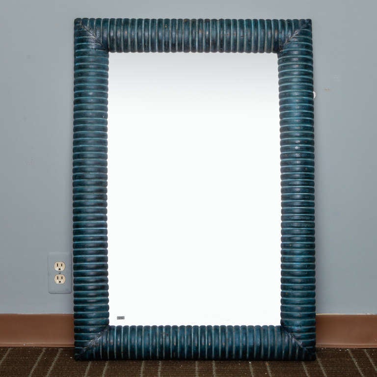 Italian Blue Painted Thick Ridged Wood Frame Mirror at 1stDibs | blue ...