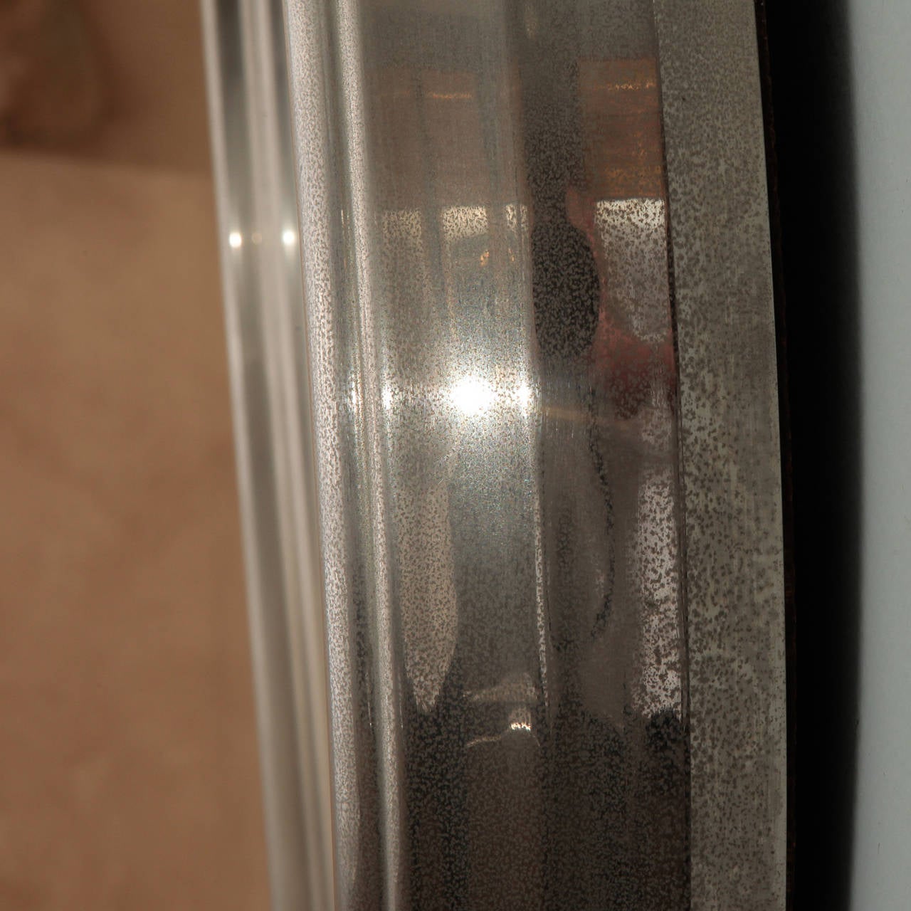 Round Art Deco Silver Metal Mirror For Sale at 1stDibs