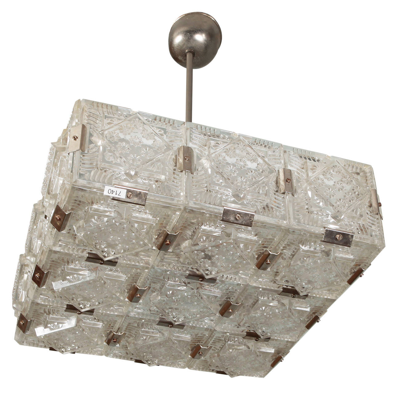 Mid Century German Hanging Fixture with Etched Glass Panels at 1stDibs