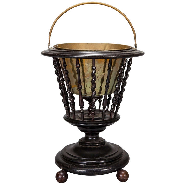 19th Century Dutch Ebonised Walnut and Brass Peat Bucket at 1stDibs