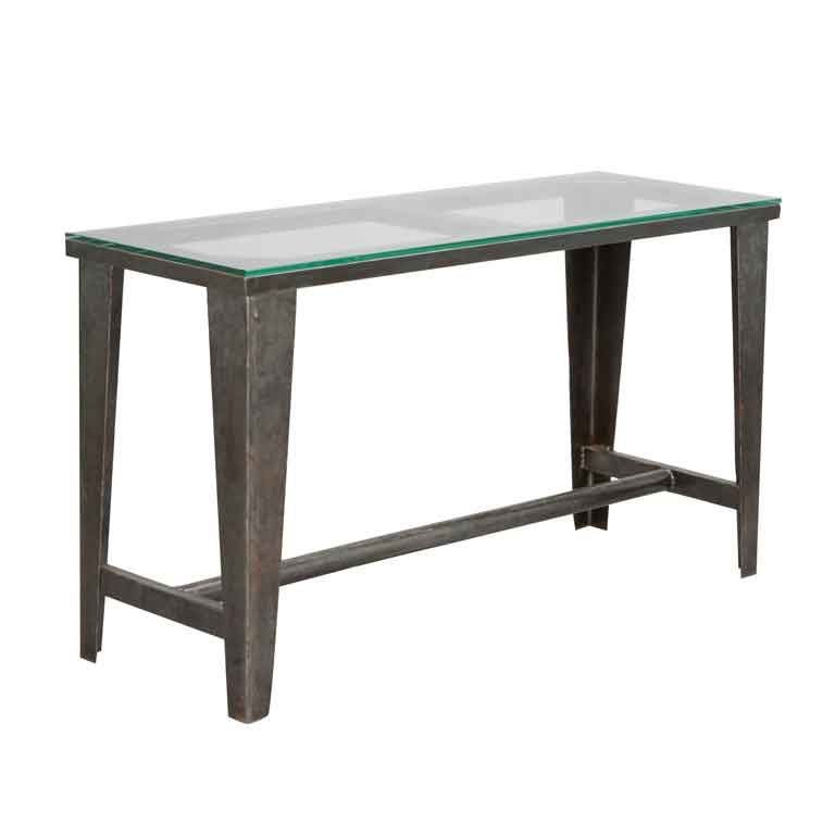 Industrial Iron Console with Glass Top at 1stDibs