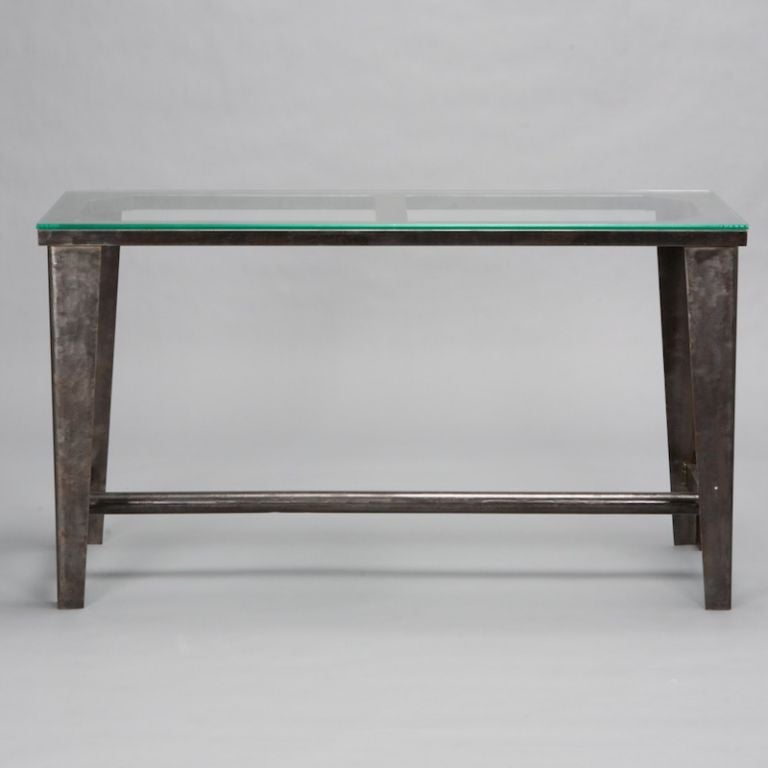 Industrial Iron Console with Glass Top at 1stDibs