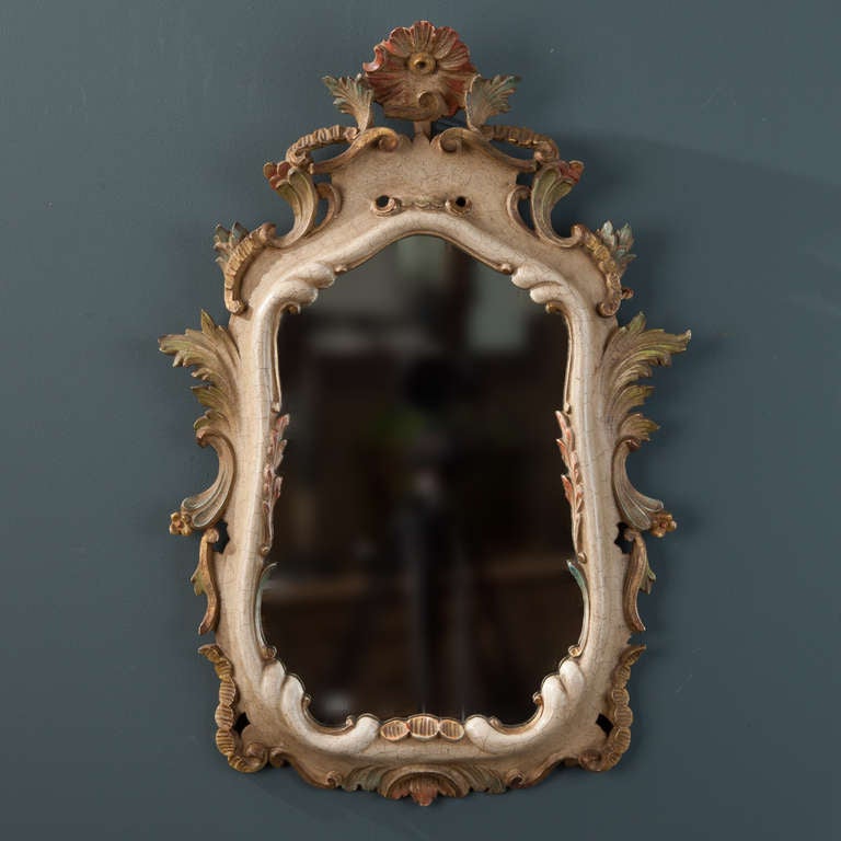 Italian Crown Top Cream Green and Gold Mirror For Sale at 1stDibs