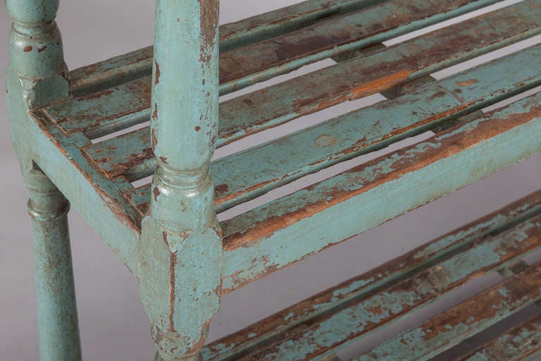 Open Shelf Deed Rack Etagere with Worn Teal Blue Paint at 1stDibs