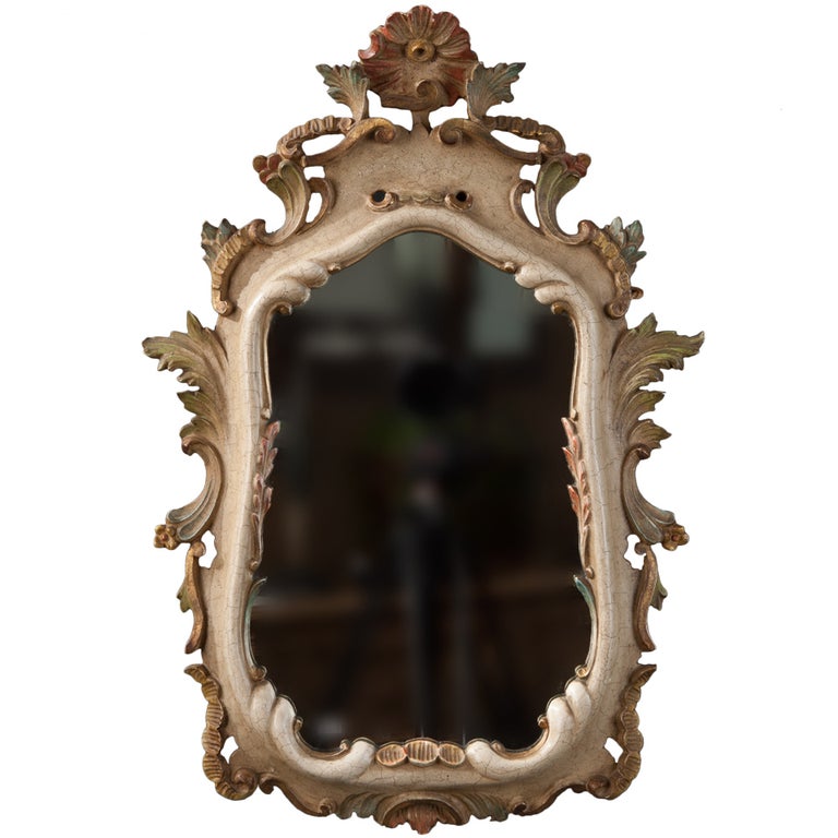 Italian Crown Top Cream Green and Gold Mirror For Sale at 1stDibs