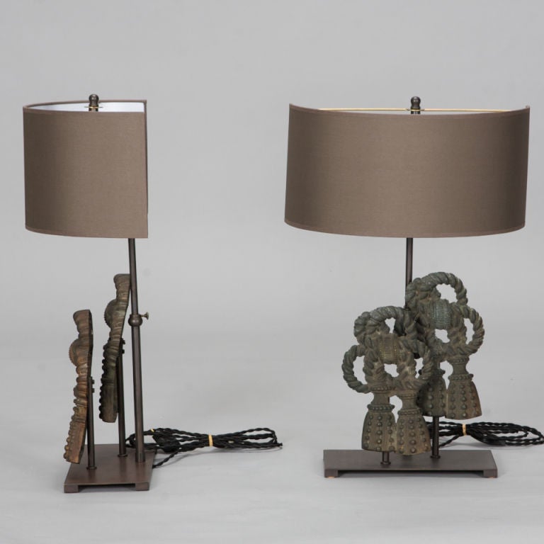 Pair of Custom Designed Iron Bow Lamps For Sale at 1stDibs