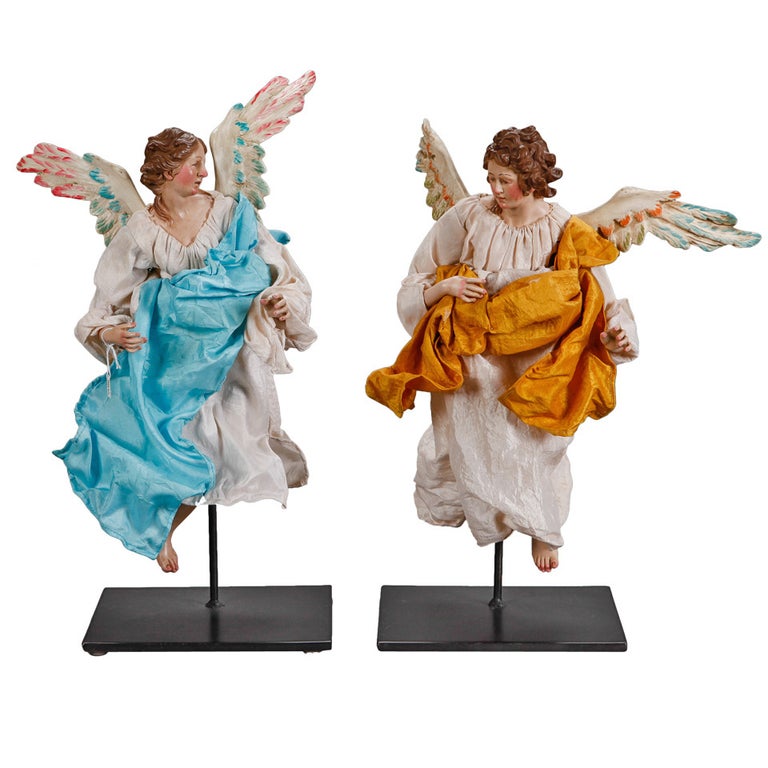 Pair of Italian Creche Angels On Stands For Sale at 1stDibs