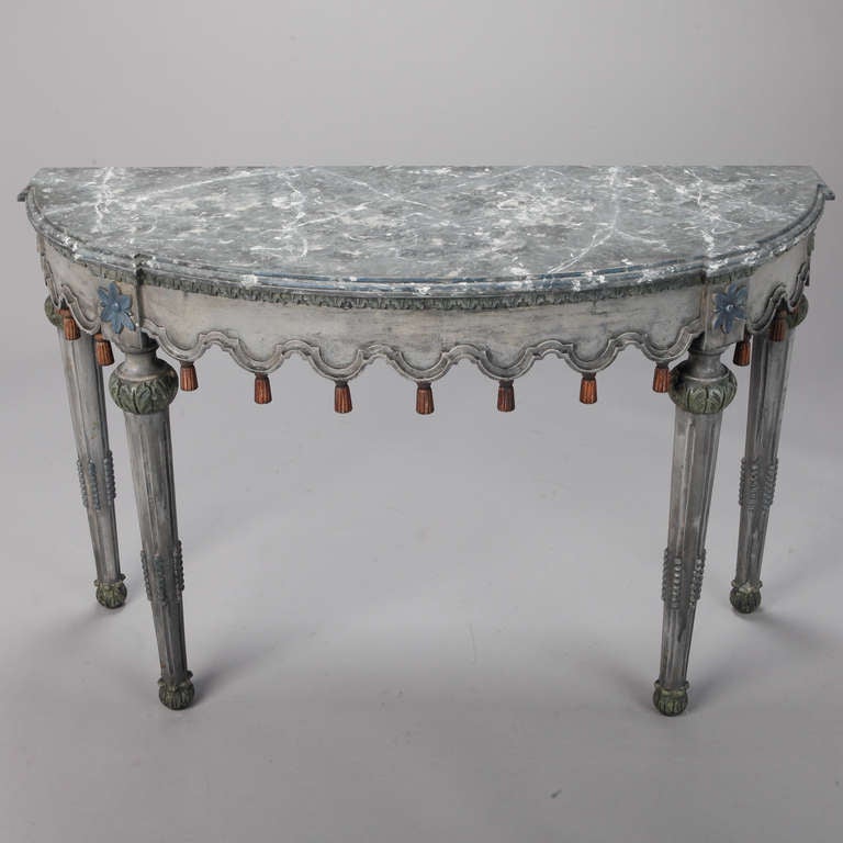 Swedish Blue Gray Demilune Table with Gilded Wood Tassels at 1stDibs
