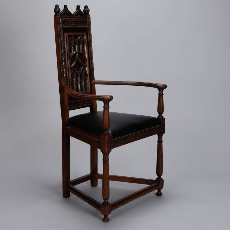 Pair of French Gothic Style Oak Hall Chairs at 1stDibs