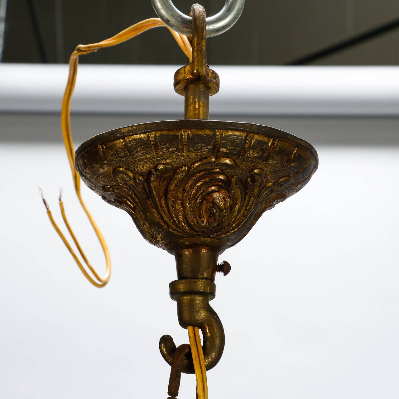 Small Round Neoclassical Three-Light Brass Fixture with Original Chain ...