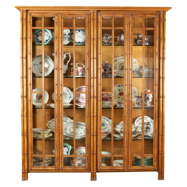 Large French Mid Century Faux Bamboo Display Cabinet at 1stDibs