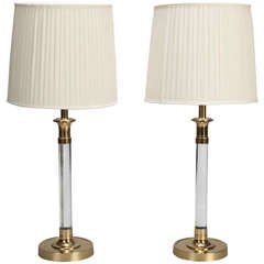 Pair Tall Mid Century Lucite and Brass Table Lamps at 1stDibs