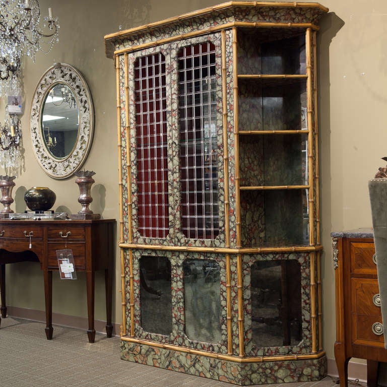 Grosfeld House Cabinet With Tortoise Finish And Faux Bamboo at 1stDibs