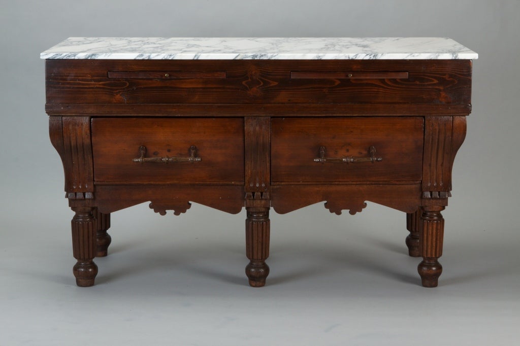 French Butcher's Block Table with New Marble Top at 1stDibs | marble ...