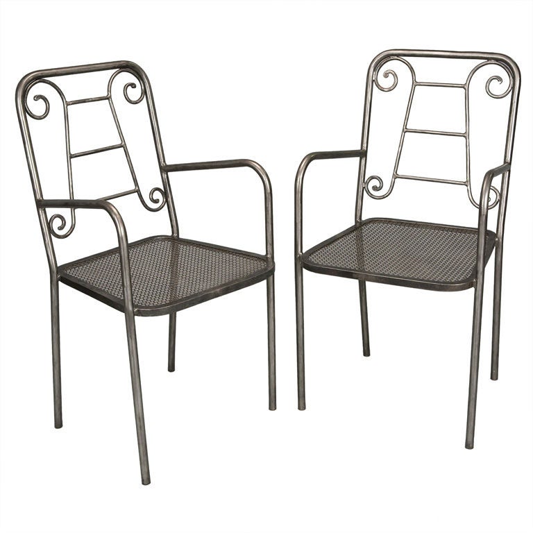 Pair of Industrial Metal Arm Chairs at 1stDibs