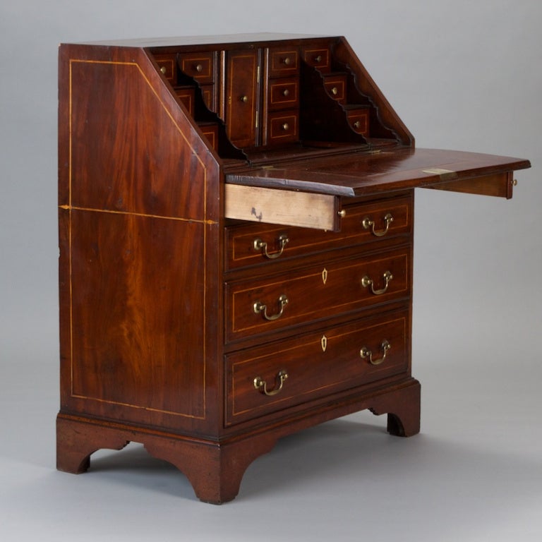 Small Georgian Mahogany Bureau Desk With Ivory Inlay at 1stDibs