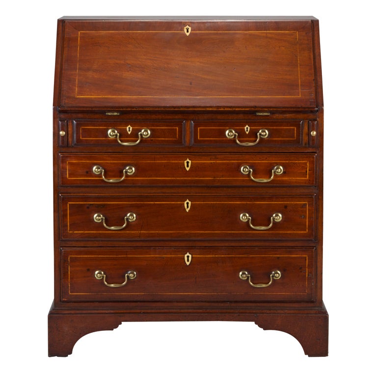 Small Georgian Mahogany Bureau Desk With Ivory Inlay at 1stDibs