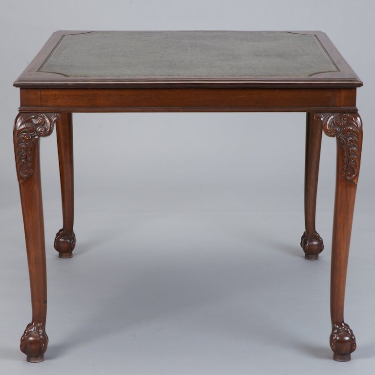 Edwardian Game Table with Green Leather Top at 1stDibs
