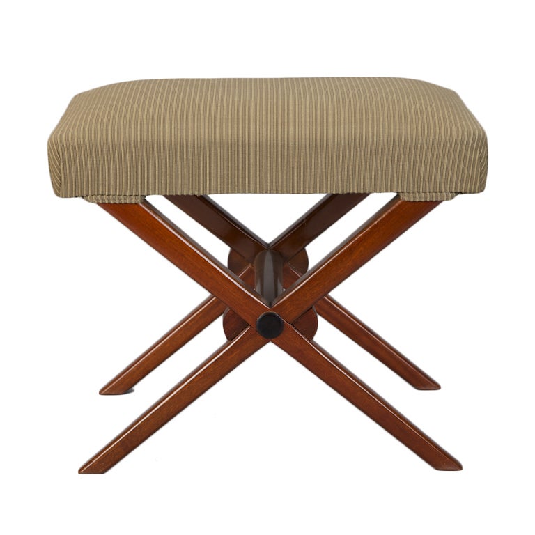 Art Deco X Frame Upholstered Stool For Sale at 1stDibs
