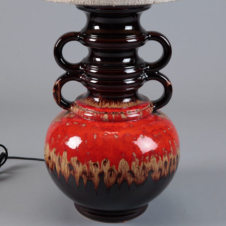 Mid Century West German Ceramic Lamp with Original Tall Shade For Sale ...