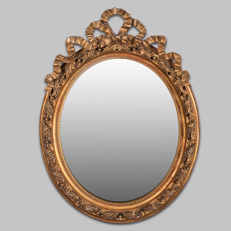 Pair Oval French Gilt Mirrors With Ribbon Crest at 1stDibs | oval crest ...
