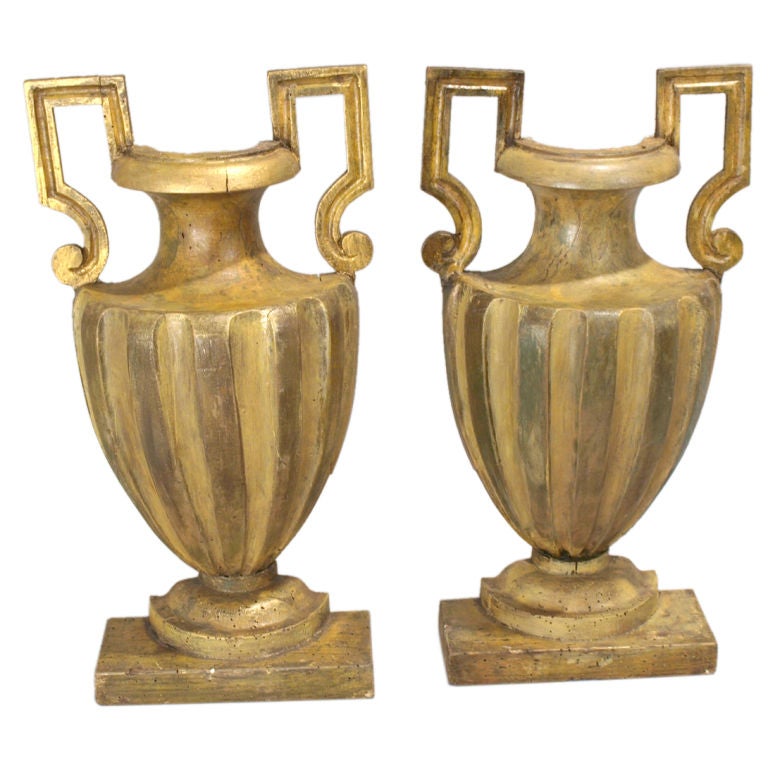 Pair of 18th Century Half-Urn Carved Wood Decorations For Sale at 1stDibs
