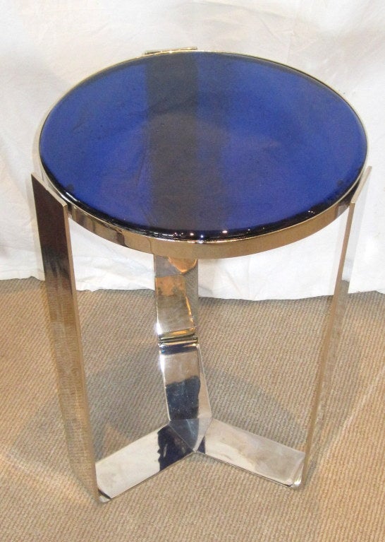 Pair of Stunning Blue Glass Art Deco Side Tables at 1stDibs