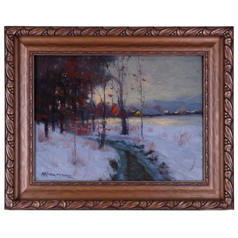 Snow Scene Oil Painting by Arthur Mitchell (1864-) at 1stDibs