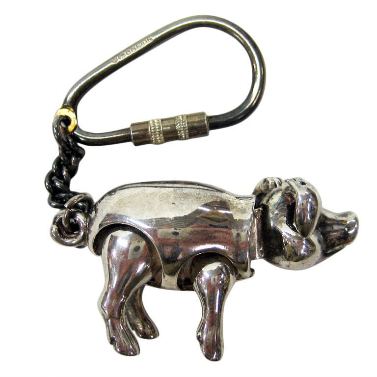 Novelty Sterling Silver Articulated Pig Keychain at 1stDibs