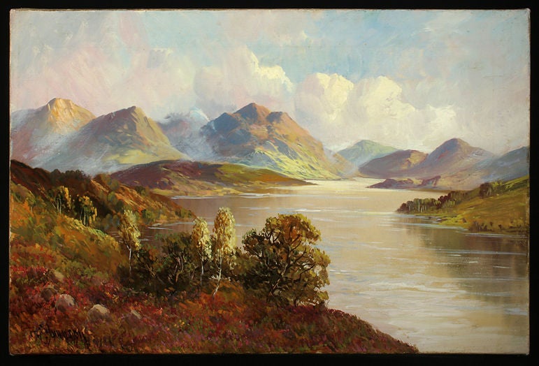 Set of Four Antique Oil Paintings of Scottish Lochs For Sale at 1stDibs