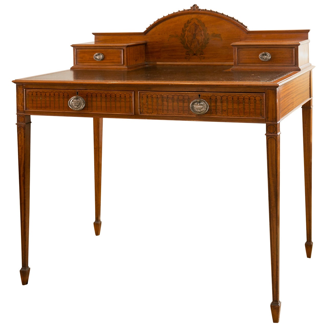 English Edwardian Satinwood and Marquetry Writing Desk at 1stDibs