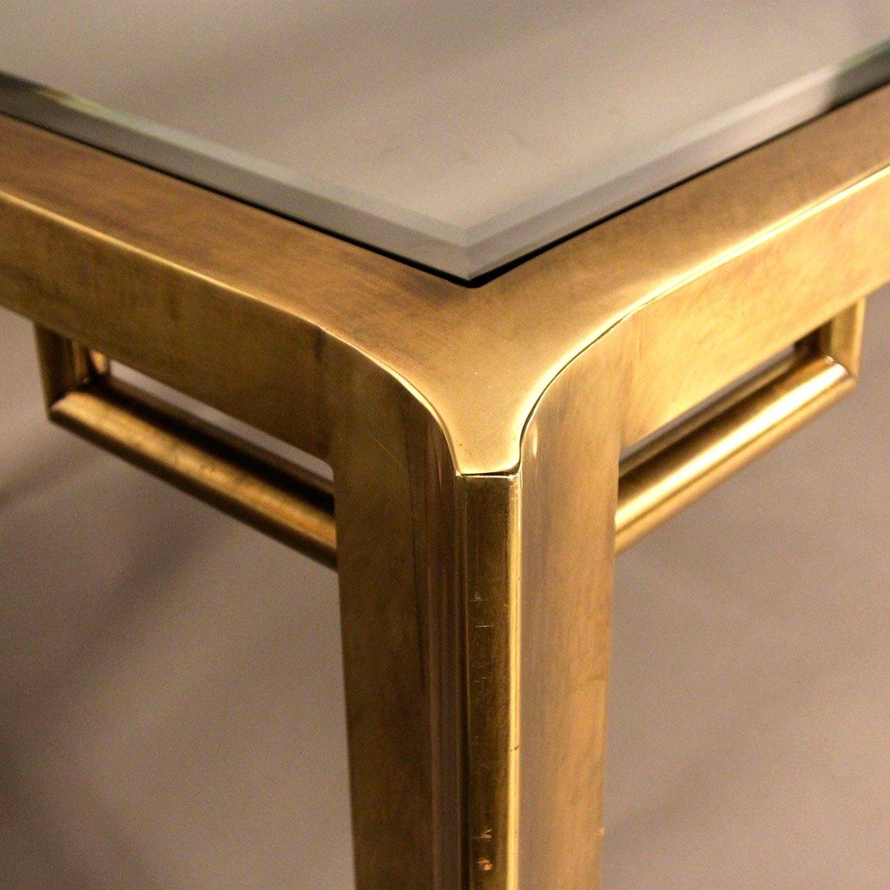 Mastercraft Brass Glass Dining Table with Leaf at 1stDibs
