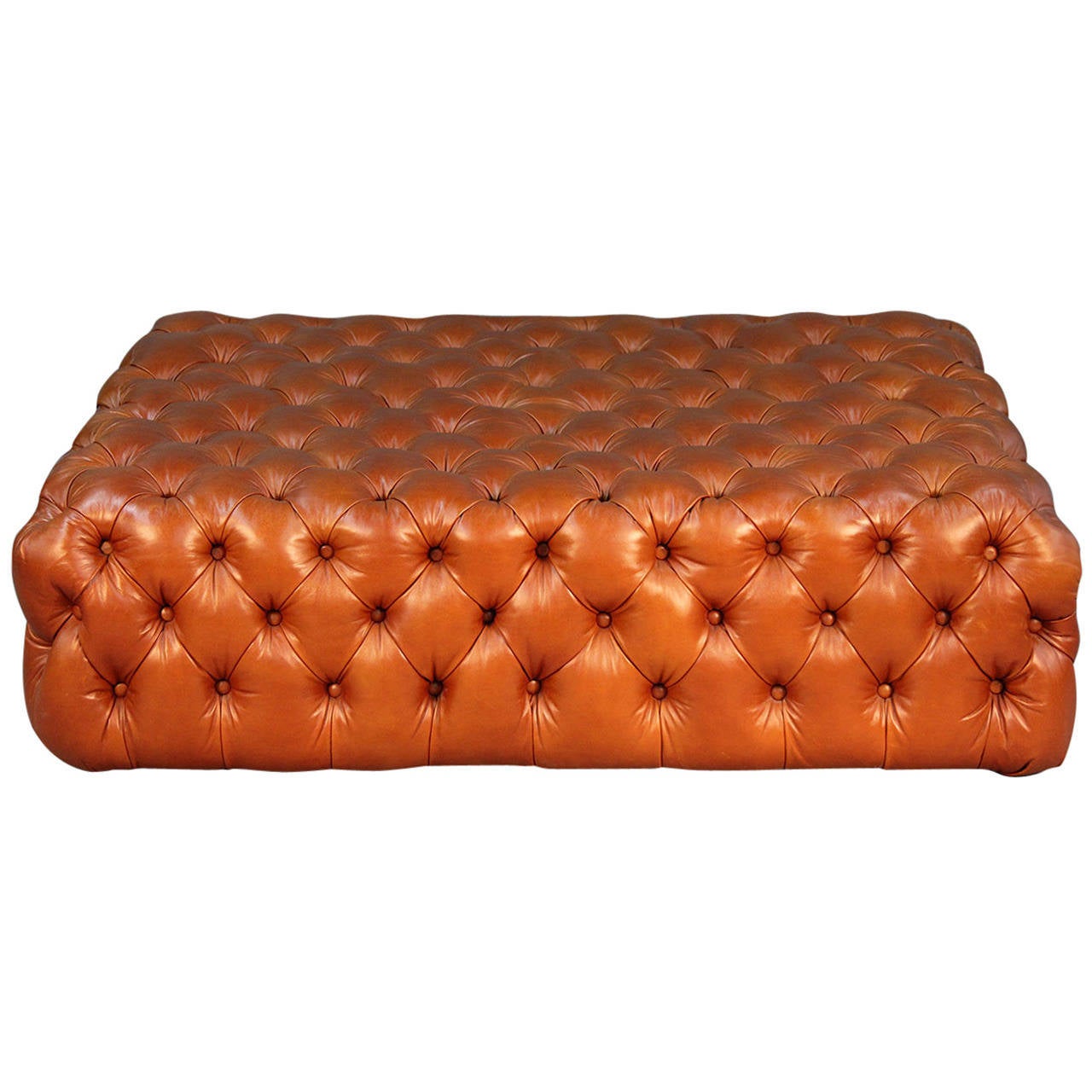 Custom Leather Button Tufted Ottoman at 1stDibs