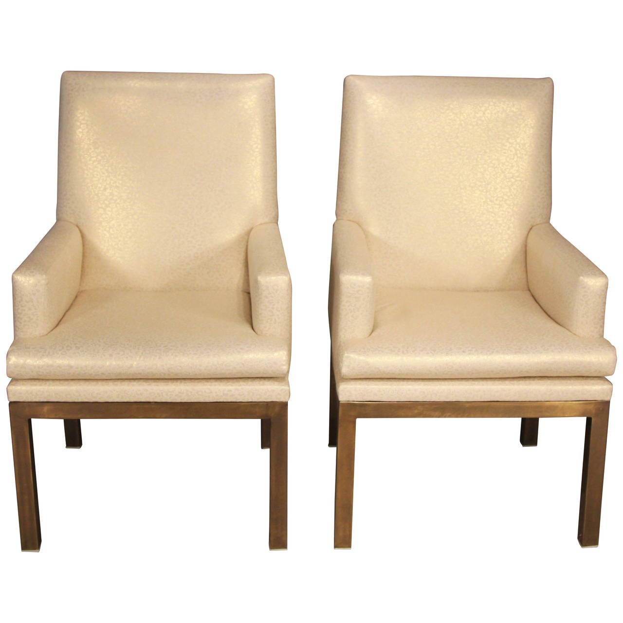 Pair of Glamorous 1970s Armchairs with Brass Frames at 1stDibs