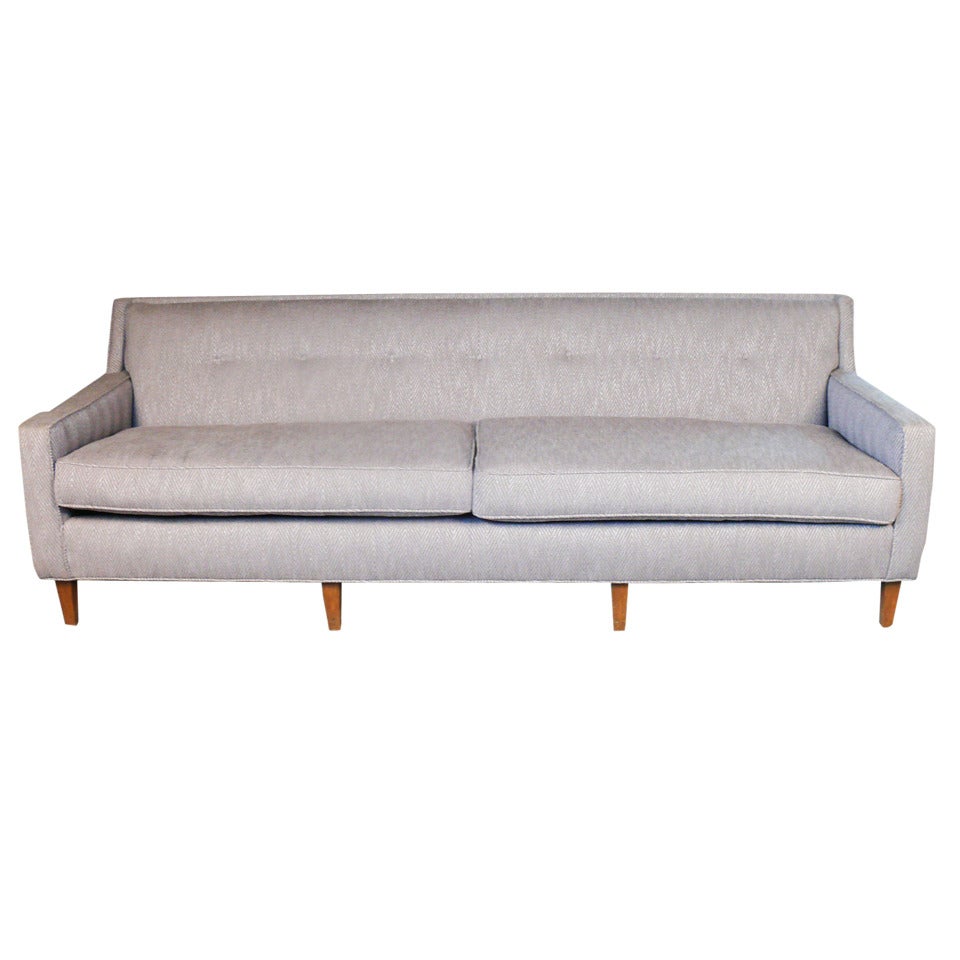 Newly Upholstered Mid-Century Sofa with Teak Legs in Grey Tweed at ...