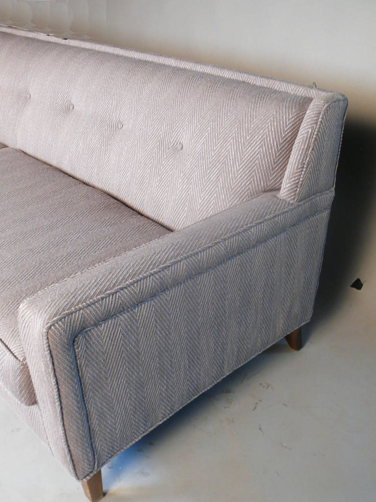 Newly Upholstered Mid-Century Sofa with Teak Legs in Grey Tweed at ...