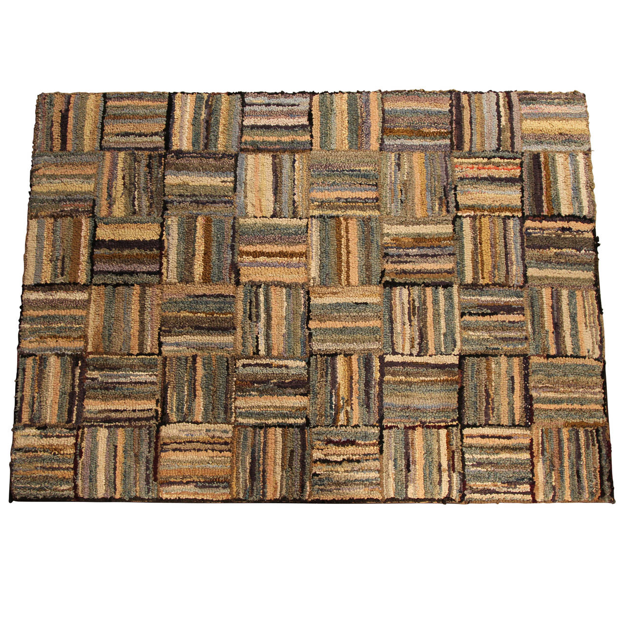 Mounted Geometric Hooked Rug For Sale at 1stDibs